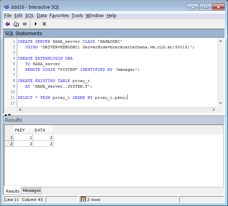 SQL Anywhere: Example: CREATE EXISTING Proxy Table On HANA