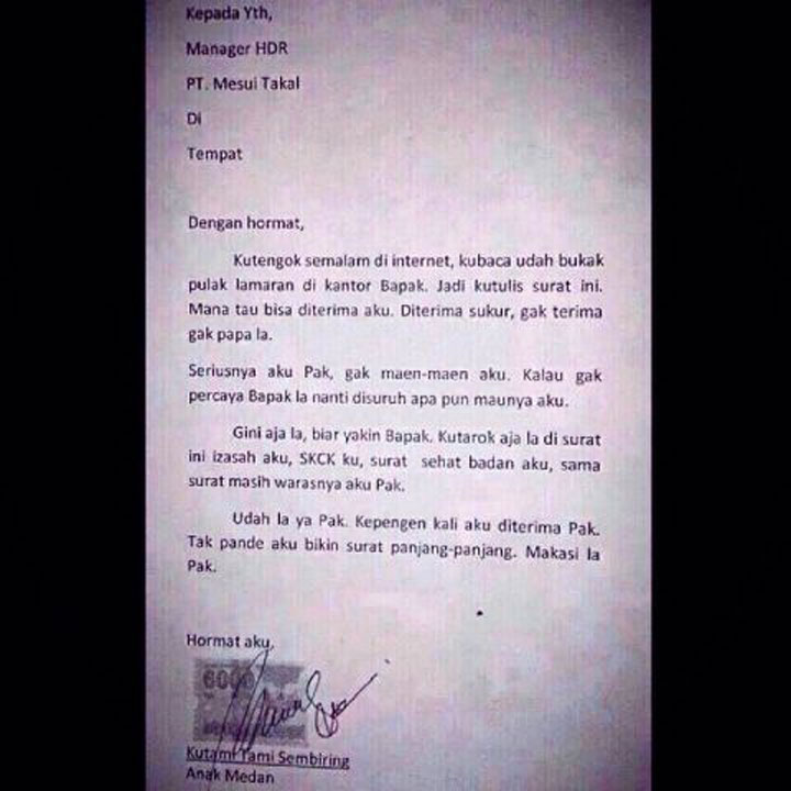 Surat Lamaran Kerja Lucu - ben jobs