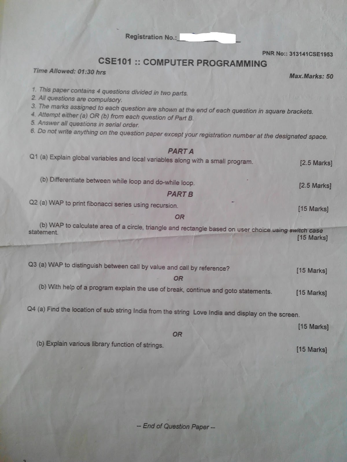 LPU STUDENT FRIENDLY: CSE-101 QUESTION PAPERS LPU STUDENT FRIENDLY: CSE-101 QUESTION PAPERS