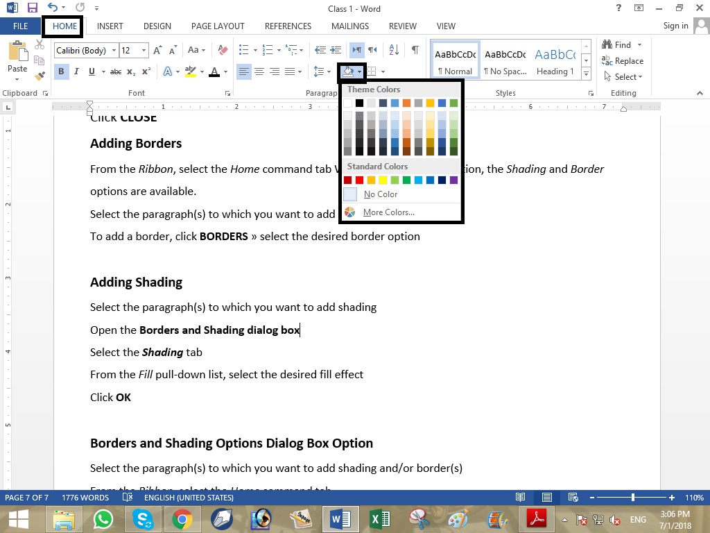 Paragraph Shading in MS Word - computer free courses
