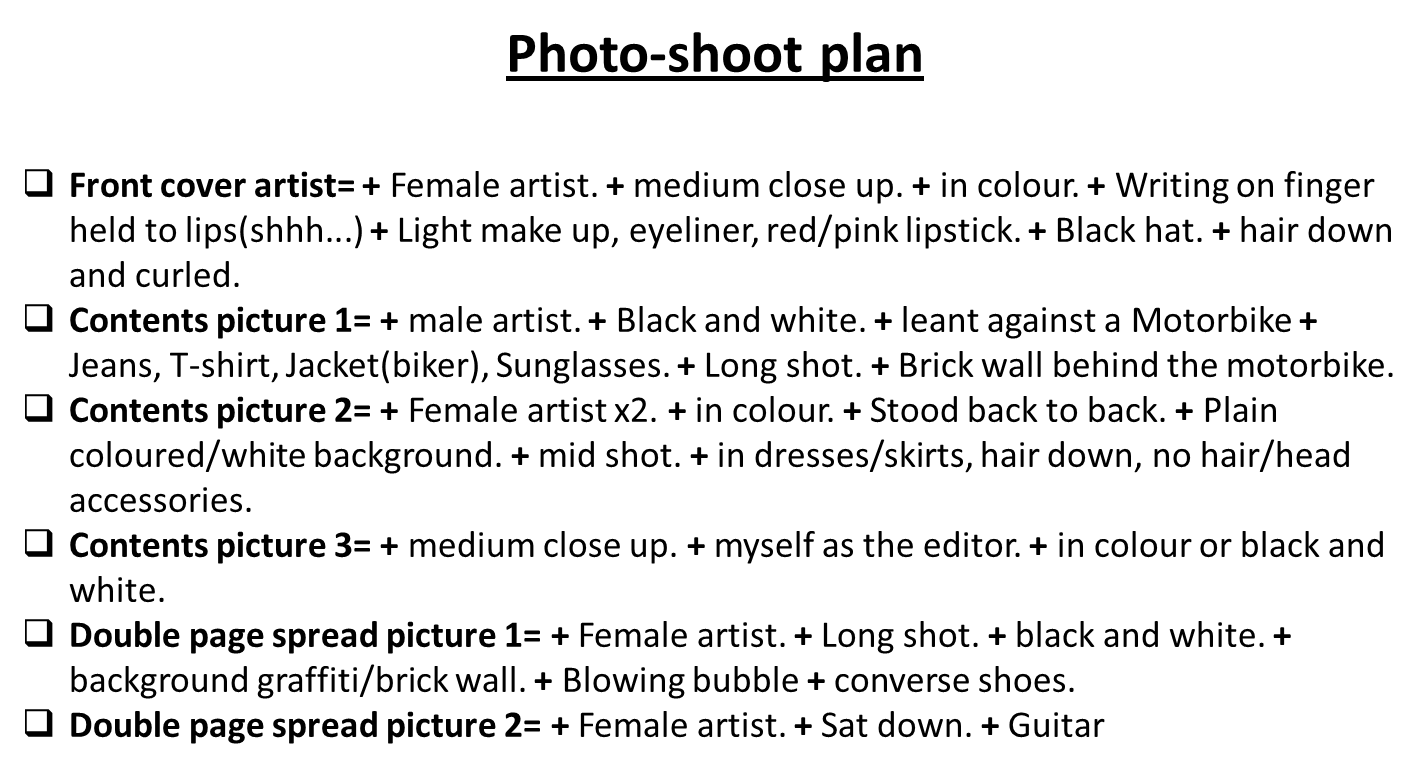 AS Media project: My plan for my next photoshoot.