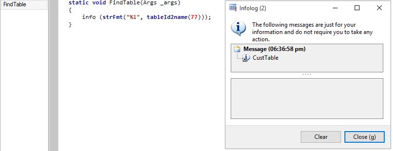 How to get table name from Table Id in Ax 2012 - D365 F&O Solutions