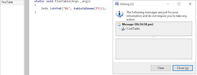How to get table name from Table Id in Ax 2012 - D365 F&O Solutions