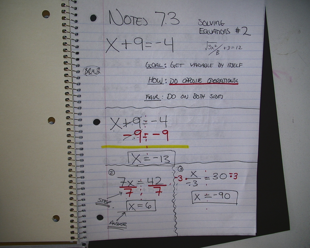 Mr. Brzenski's Math Class: Pre Algebra Notes 7.3 Solving Equations#2