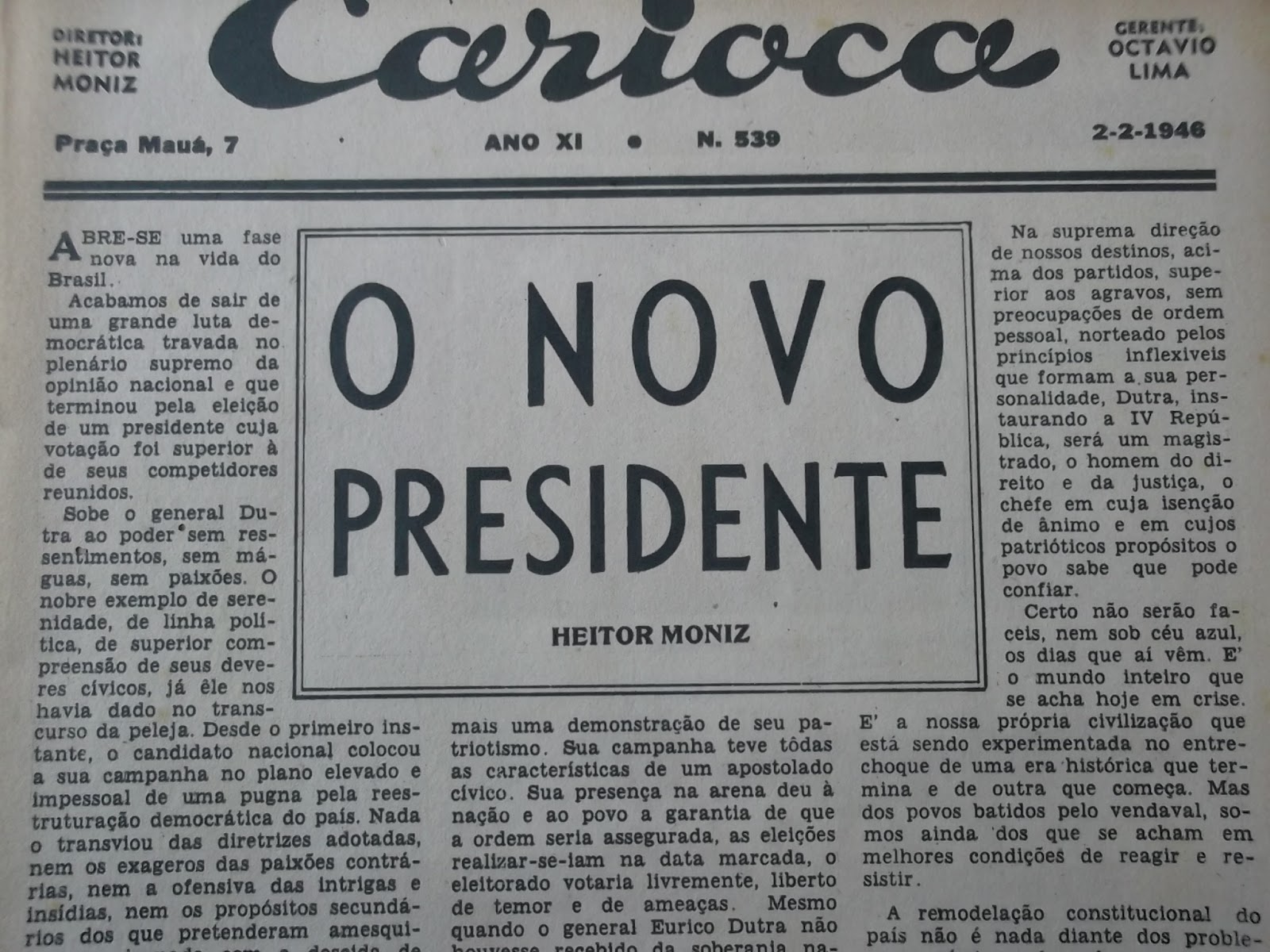 Pop Politics in Brazil: EURICO GASPAR DUTRA 1946 Presidente