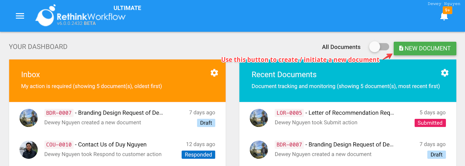 Rethink Workflow Support: How to create or initiate a new document?