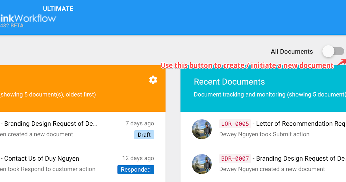 Rethink Workflow Support: How to create or initiate a new document?