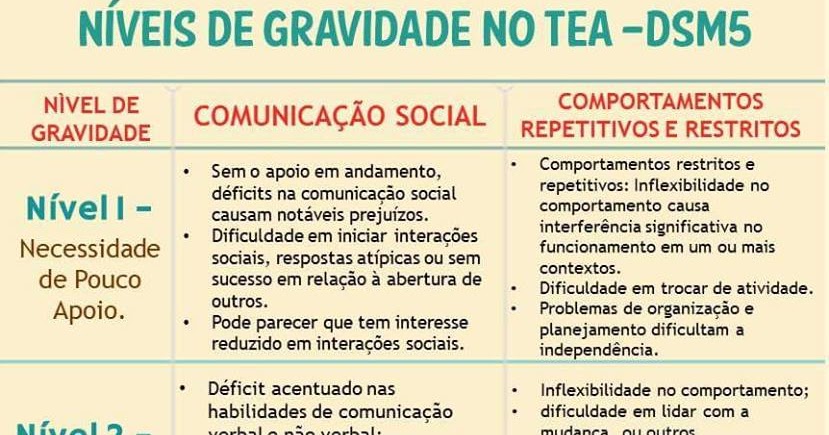 GISELE SOUZA: Niveis de Gravidade no TEA - segundo DSM V