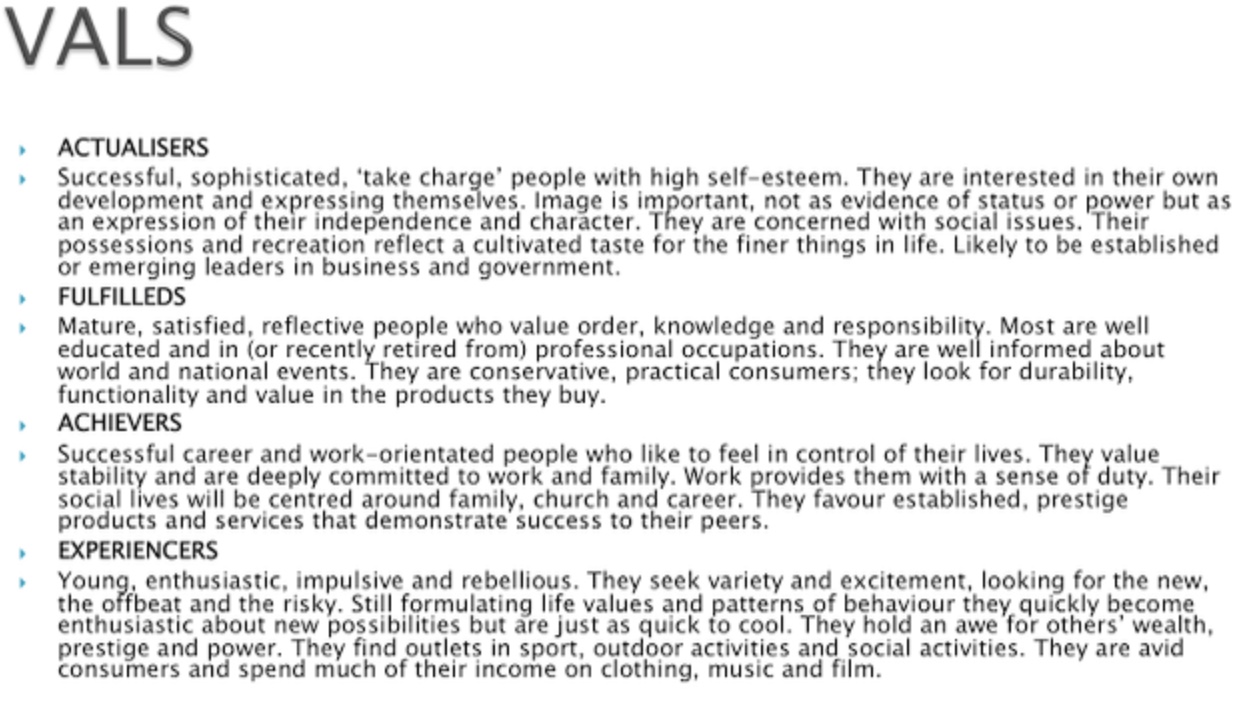 Target Audience: Defining VALS and JICNARS | Oriana Pooles Media ...