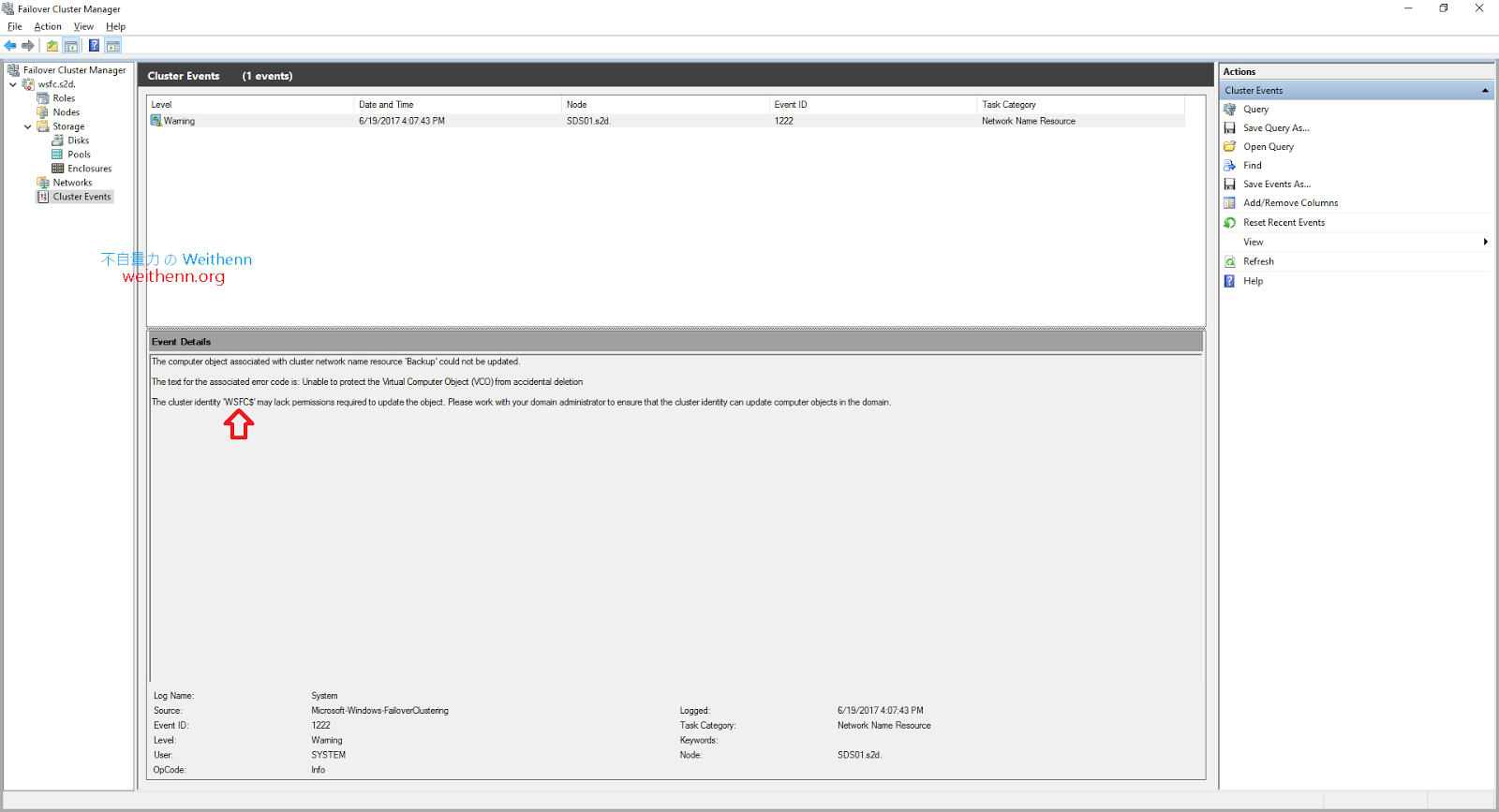 Failover Cluster 警告 Computer Object Could Not Be Updated ~ 不自量力 の Weithenn