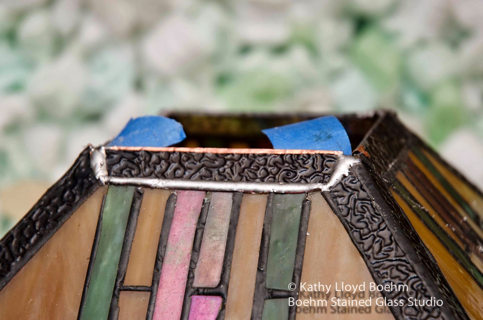 Boehm Stained Glass Blog: Replacing Cap onto Stained Glass Lamp