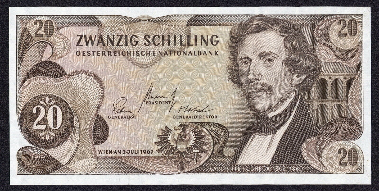 Austria 20 Schilling banknote 1967 Carl Ritter von Ghega|World ...