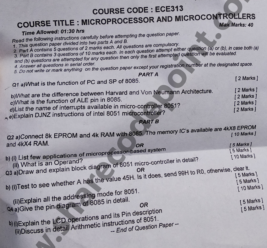 Ece313 Microprocessor And Microcontrollers Mid Term Exam Question Paper Ece 313 Lpu