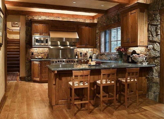 Beautiful Kitchens Design Ideas with Stone Walls - HAG Design