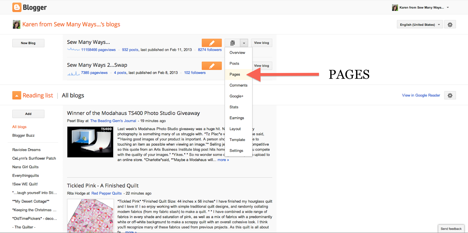 Sew Many Ways...: Blogging Tip...How to Add Pages or Tabs to the Top of ...