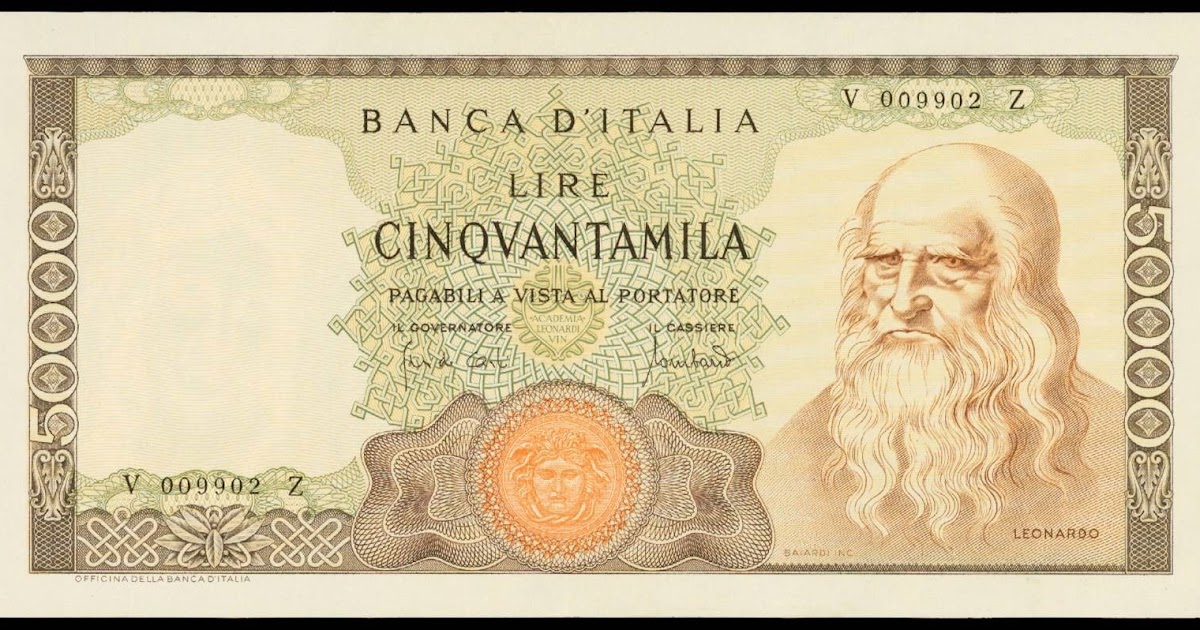 Italy 50000 Lire banknote 1977 Leonardo da Vinci|World Banknotes ...