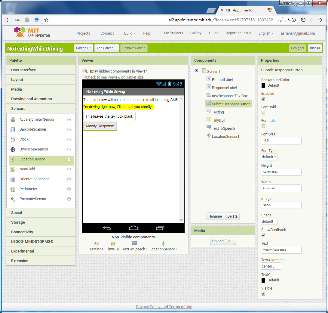 mit app inventor No Texting While Driving app for Android