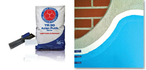 Acian putih (penghalus akhir) permukaan plester dengan semen acian ...