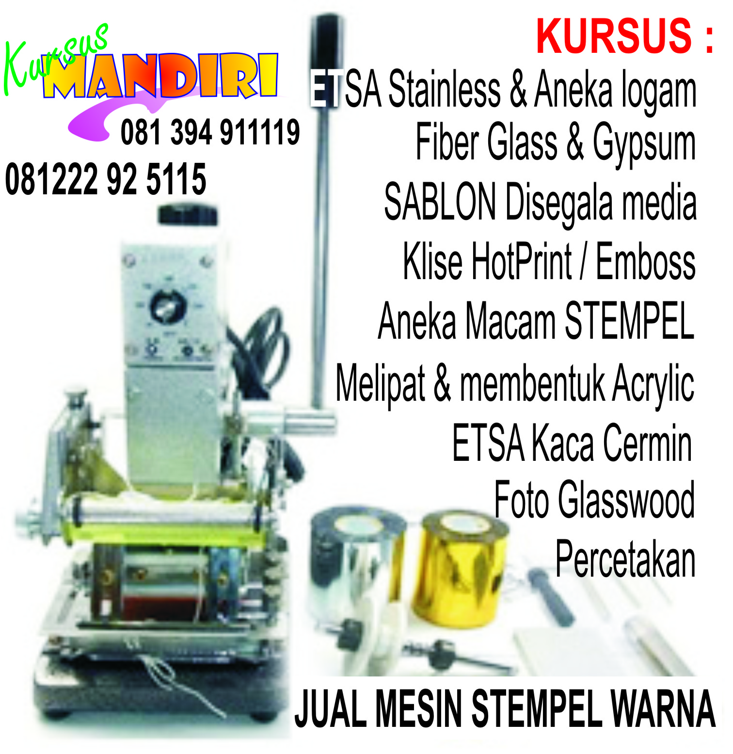 MESIN : Expose zeng plat, Gravier, Stempel, Potong gabus, Fiberglass ...
