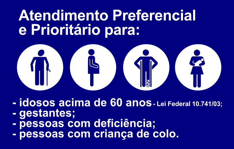 Valeu Cara: Placa de atendimento prioritário com símbolos ilustrativos
