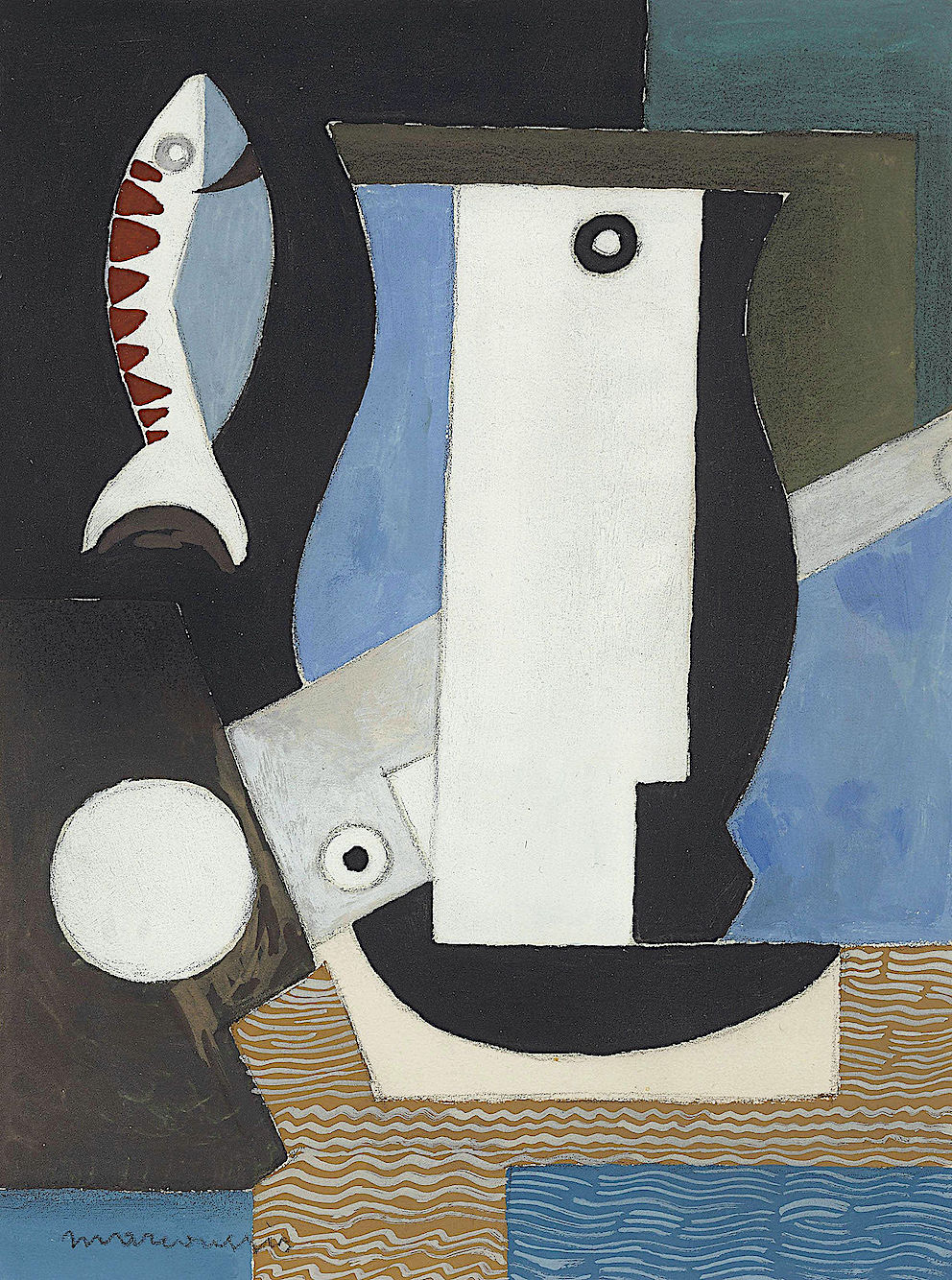 Louis Marcoussis (1878-1941) Composition cubiste au portrait, poisson ...