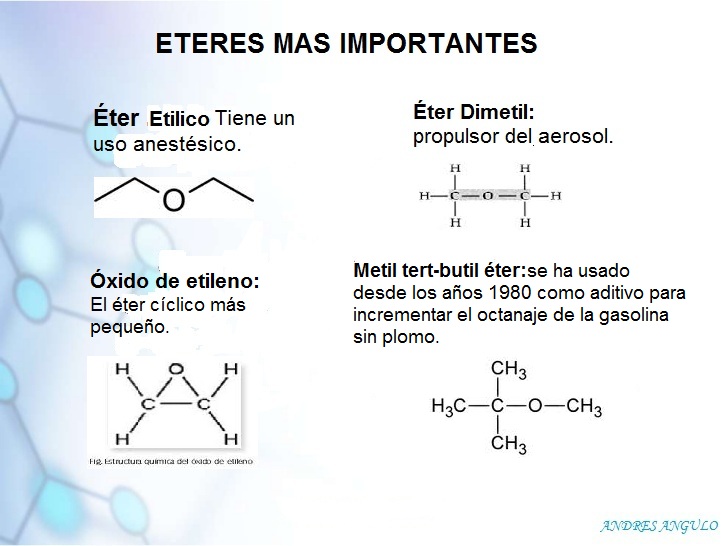 Hidrocarburos oxigenados: ÉTERES IMPORTANTES Y USOS
