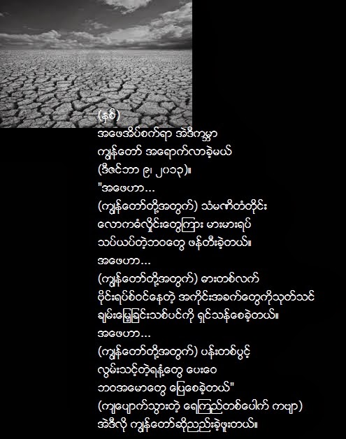 Virginia Lu: Myanmar Poem (When A Drop Of Pure Water Lost Forever)