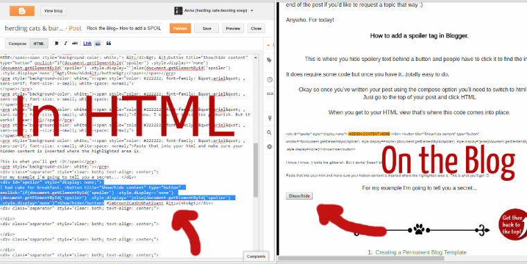 herding cats & burning soup: Rock the Blog-- How to add a SPOILER ...