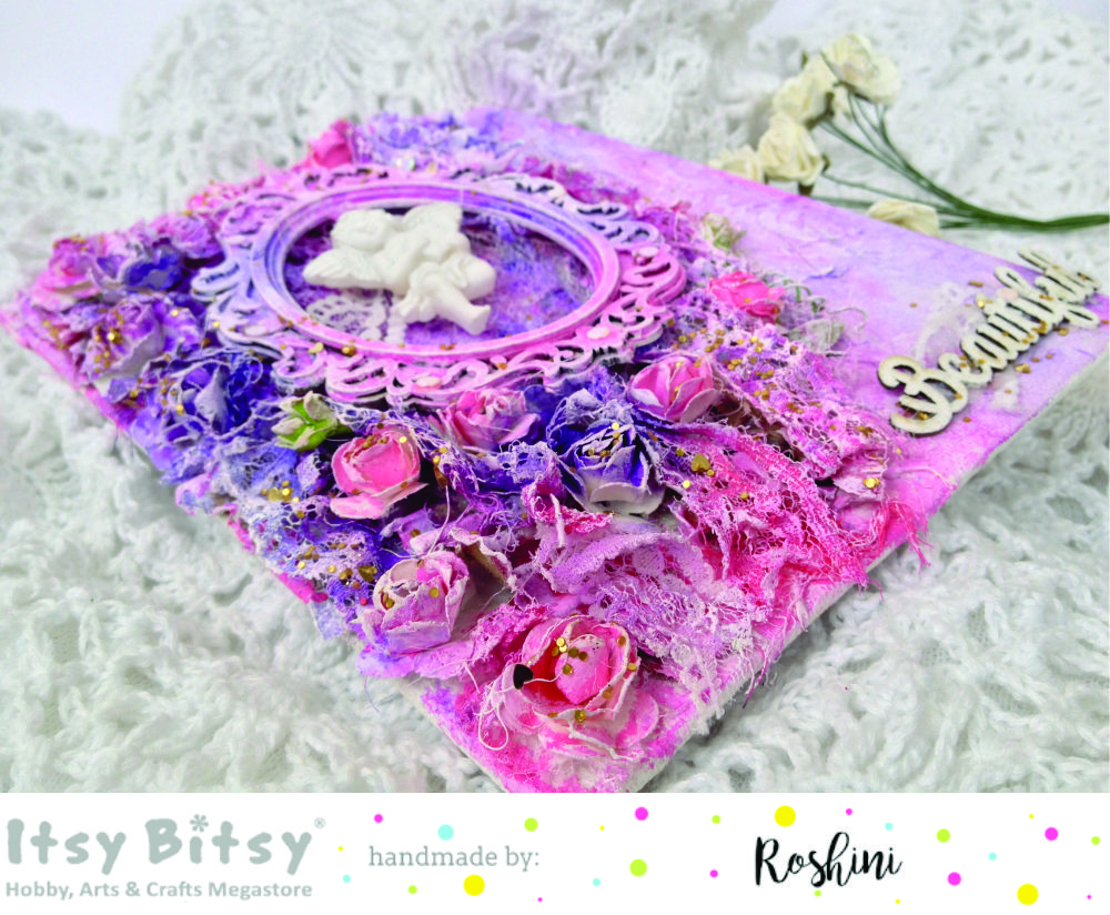 "Beautiful" Mixed Media canvas using chipboard frame - Roshini Crafts