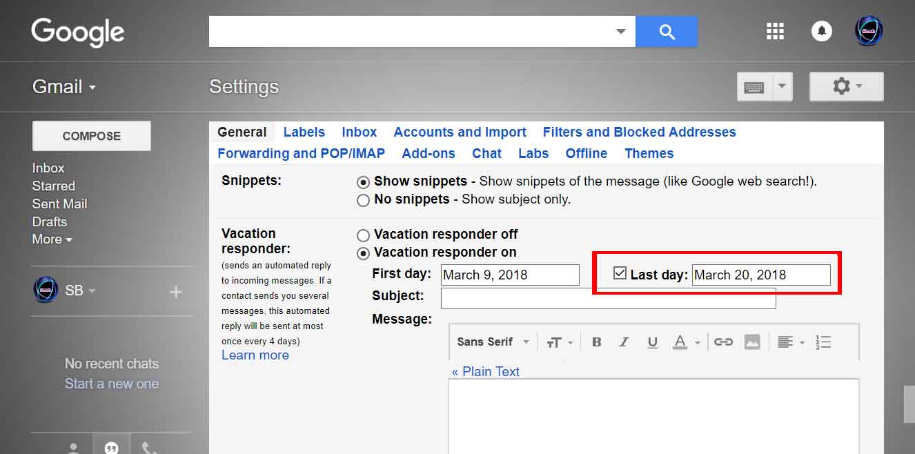 How to Set Up a Gmail Vacation Responder Email (Out of Office) | SBmade ...