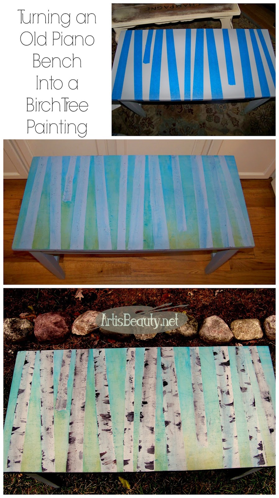 ART IS BEAUTY: Birch Trees Painted piano bench