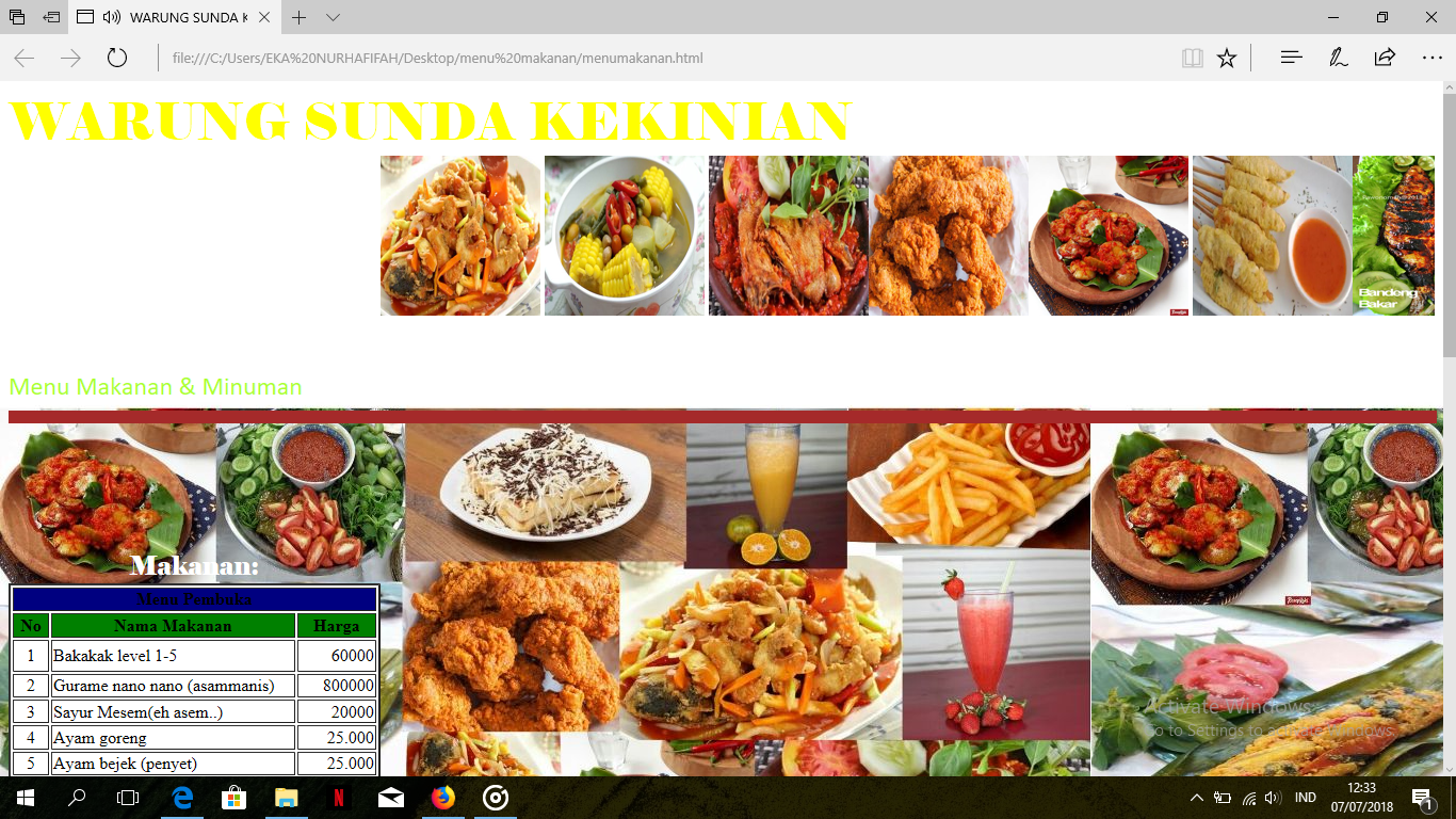 Belajar Bersama membuat Web menu makanan dengan html