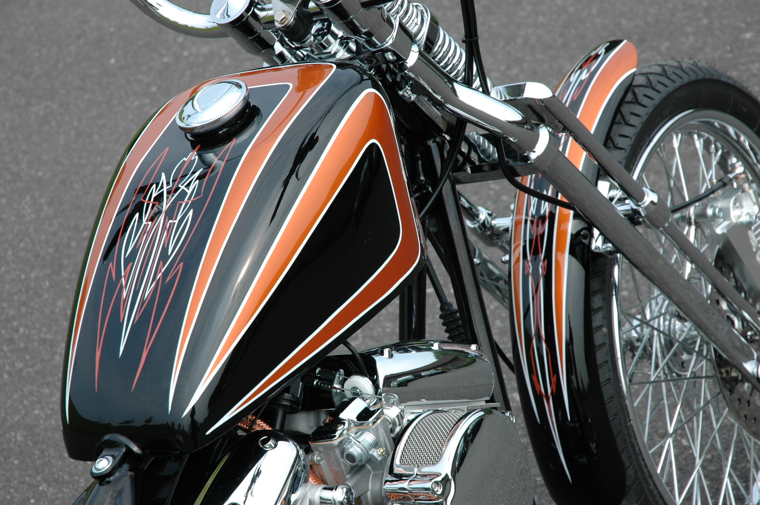 biker excalibur II: 2008 110" ACM 200 TIRE SOFTAIL COPPER BOBBER CHOPPER