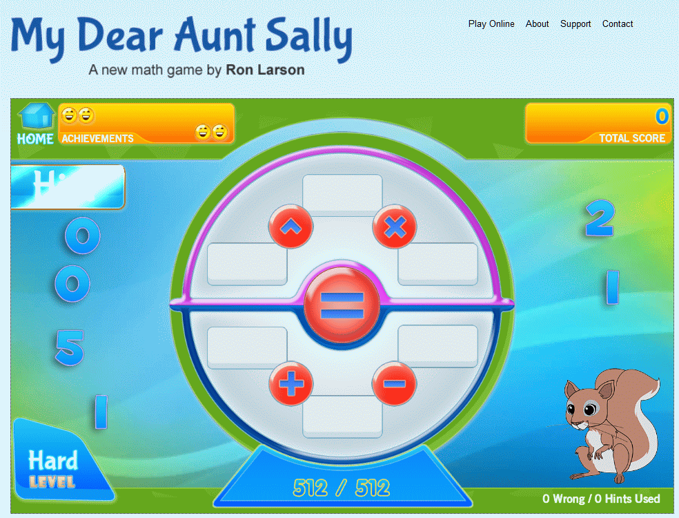 My Dear Aunt Sally - game for order of operations