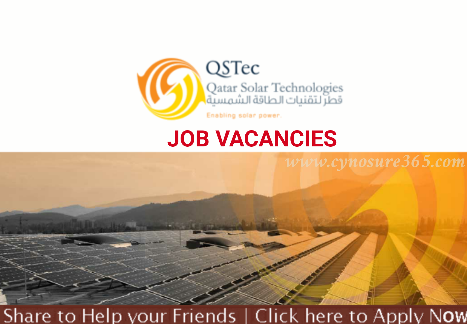 QATAR SOLAR TECHNOLOGIES JOB VACANCIES - CYNOSURE365