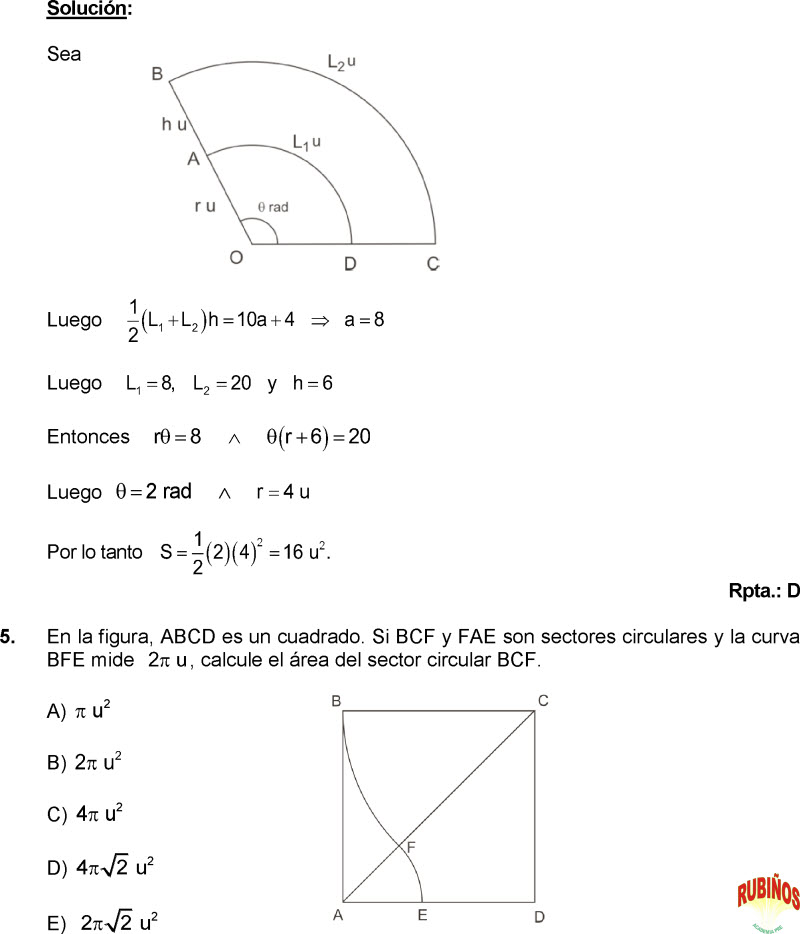 SECTOR CIRCULAR PROBLEMAS RESUELTOS DE TRIGONOMETRIA