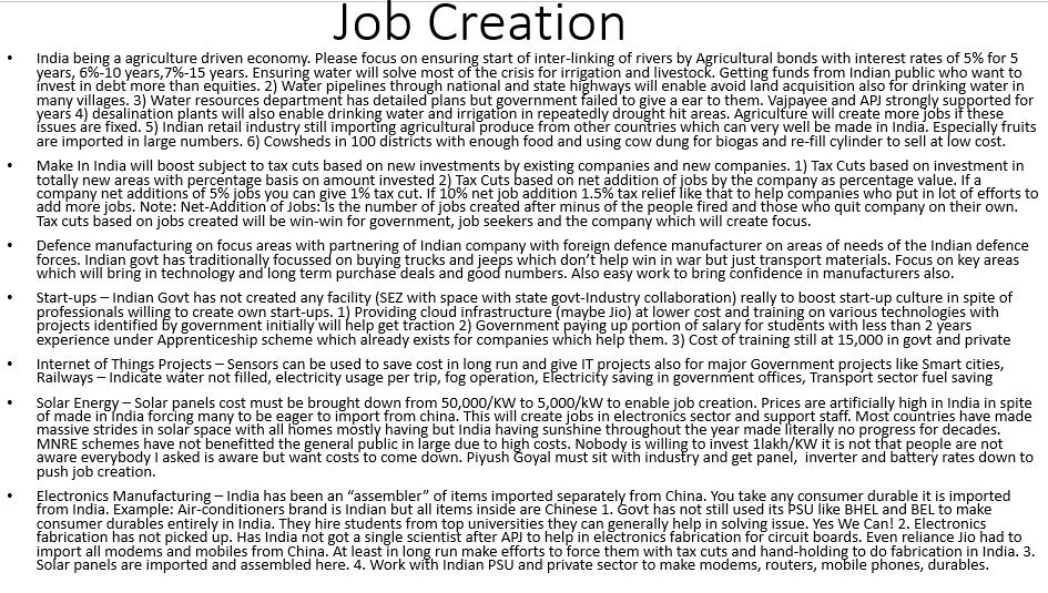 India 2020 Roadmap : Job Creation