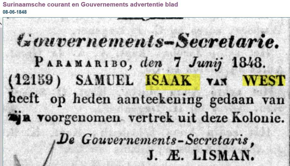 Arkhamarchivaris: Familiegeschiedenis : Samuel Isaac van West