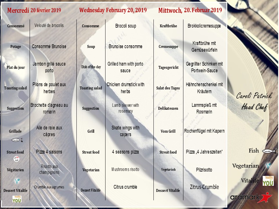 Weekly menu: Wednesday