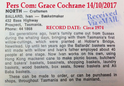 WILLOWWEAVERS TASMANIA: IVAN BALLARD 1974
