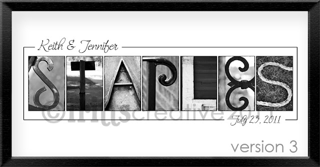 STAPLES | custom wedding name frame | alpahbet photography