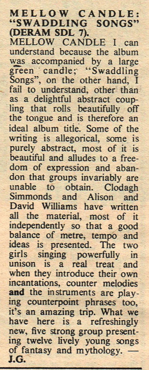 Galactic Ramble: Mellow Candle: 'not a folk band as such'