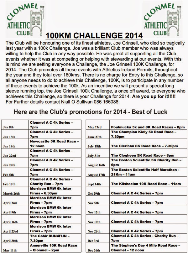 Running in Munster, Ireland: Clonmel AC announce 100 km challenge for 2014