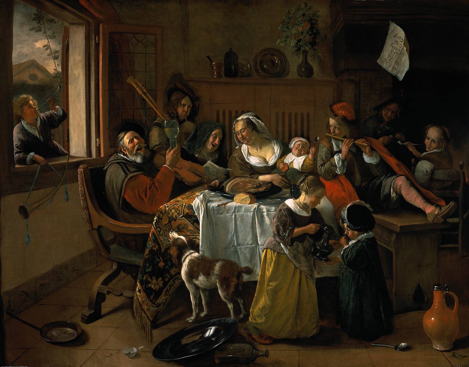 Jan Steen: As the Old Sing, So Pipe the Young (1668)