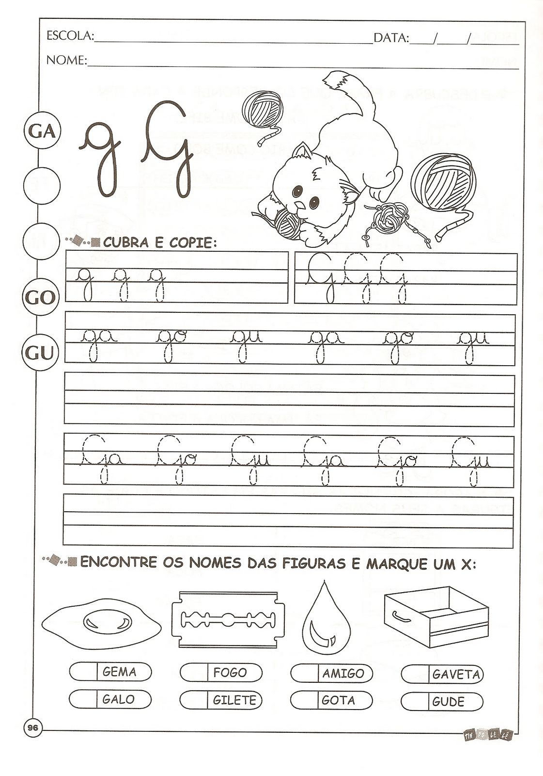 Atividades Letra G Cursiva Educação Infantil - RETOEDU