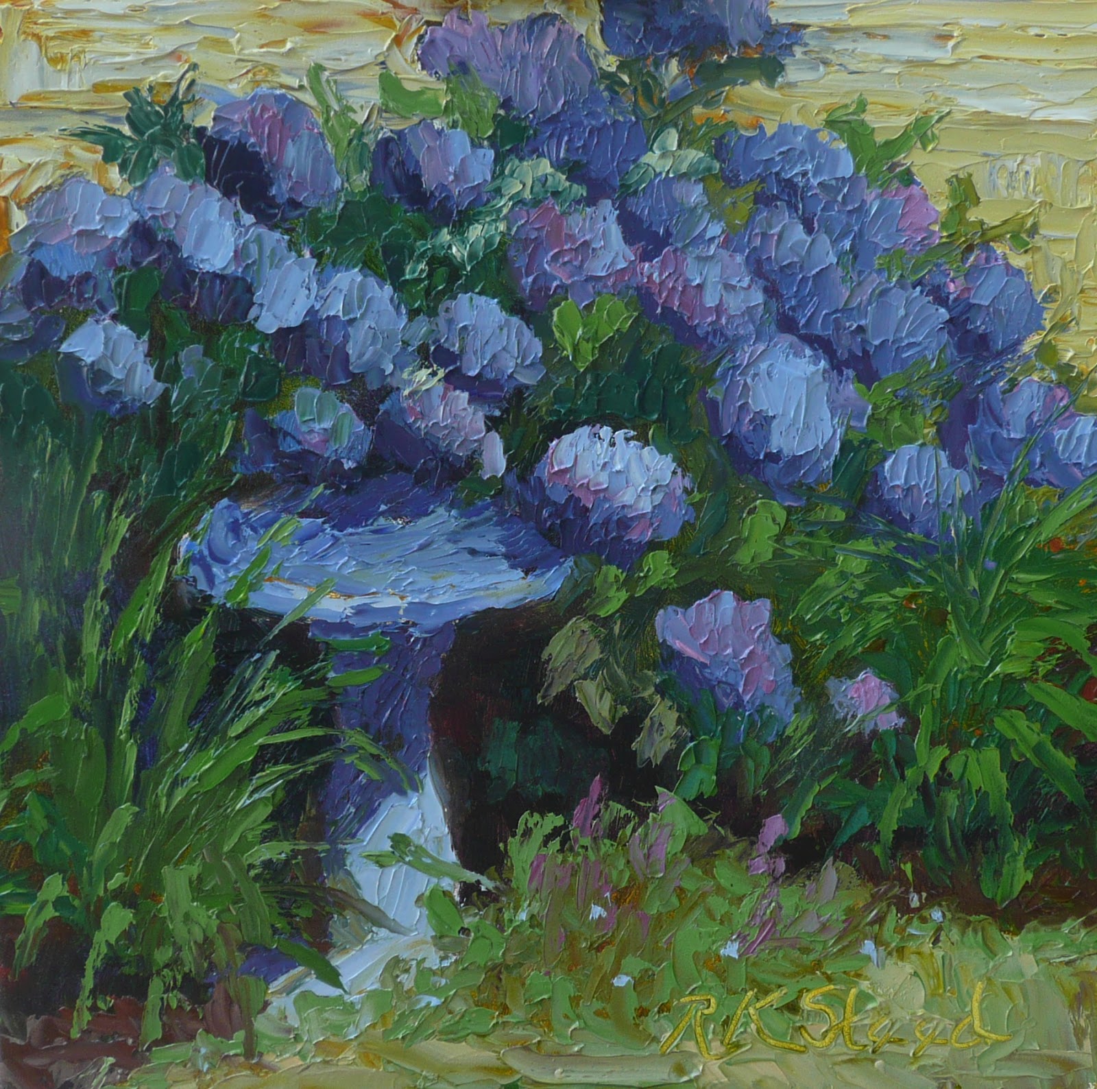 Roxanne Steed's Painting a Day: Blue Hydrangea Bird Bath