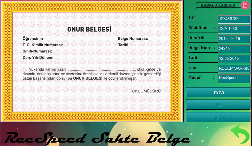 Sahte Karne Oluşturma Programı - RecSpeed Sahte Belge