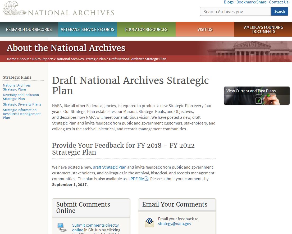 UpFront with NGS: NARA Seeks Feedback on Draft FY 2018-FY 2022 ...