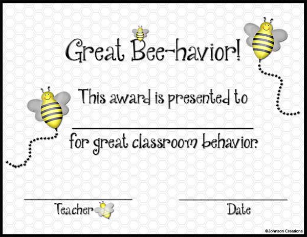 Johnson Creations: Great Bee-havior Award!