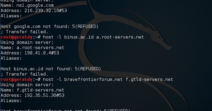 Computer Security Learning : DNS Zone Transfer Command